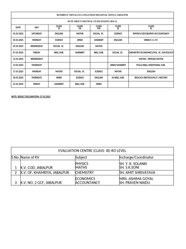 Time Table Sheet - 2024-25 | PDF