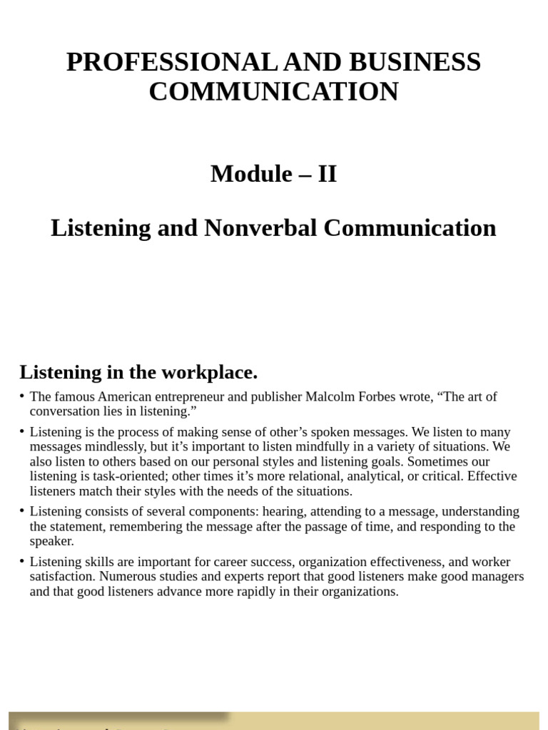 Module 2 Listening and Nonverbal Communication | PDF | Nonverbal ...