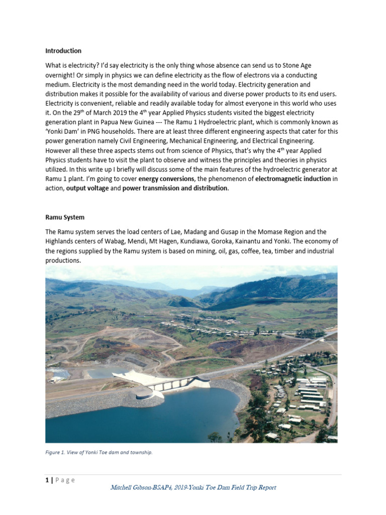 Ramu 1 Hydropower Plant Field Trip Report | PDF | Electric Generator ...
