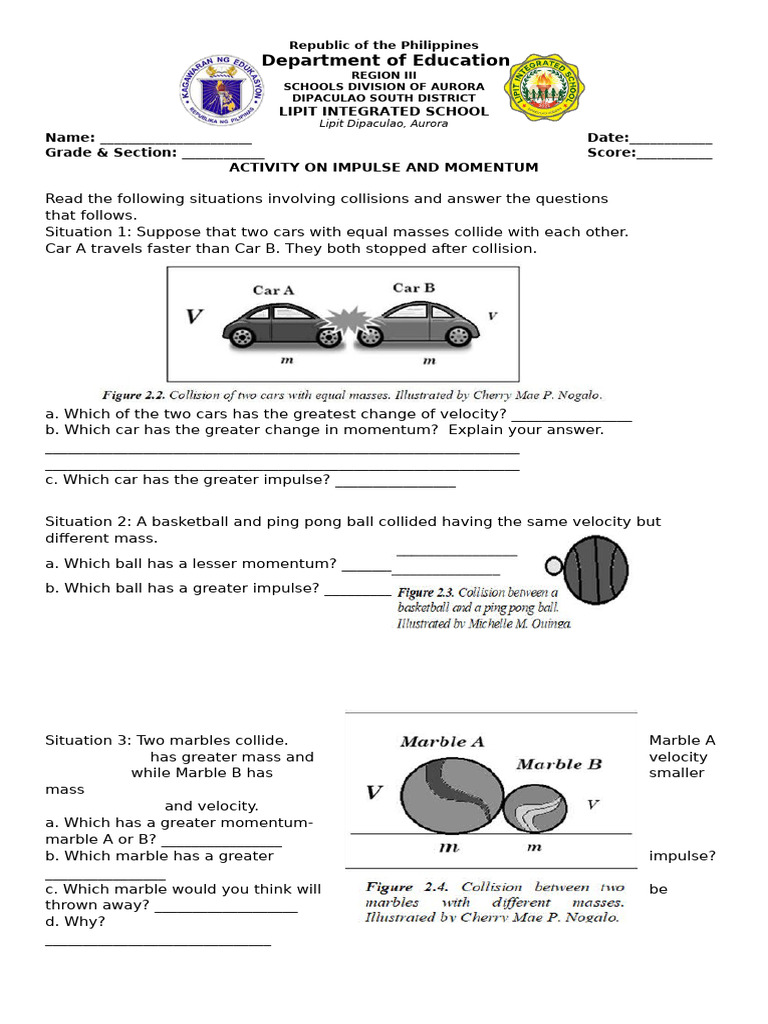 Activity On Impulse and Momentum | PDF | Momentum | Collision