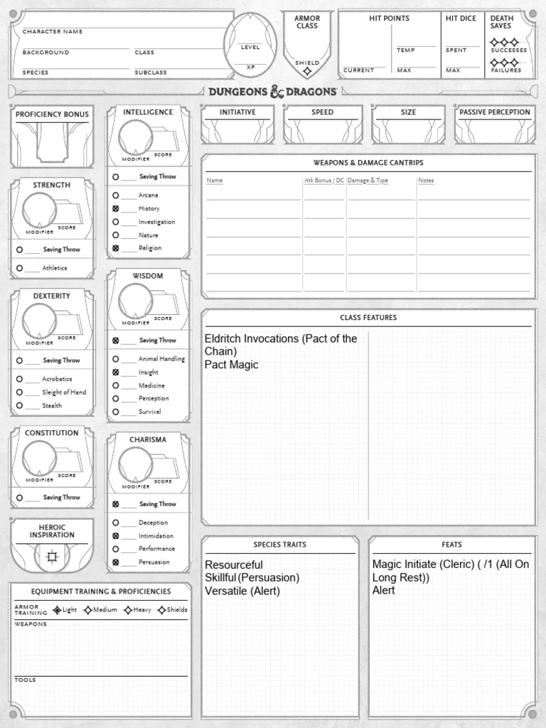 DND - 2024 - Character-Sheet - Fillable (Warlock) | PDF | Dungeons & Dragons