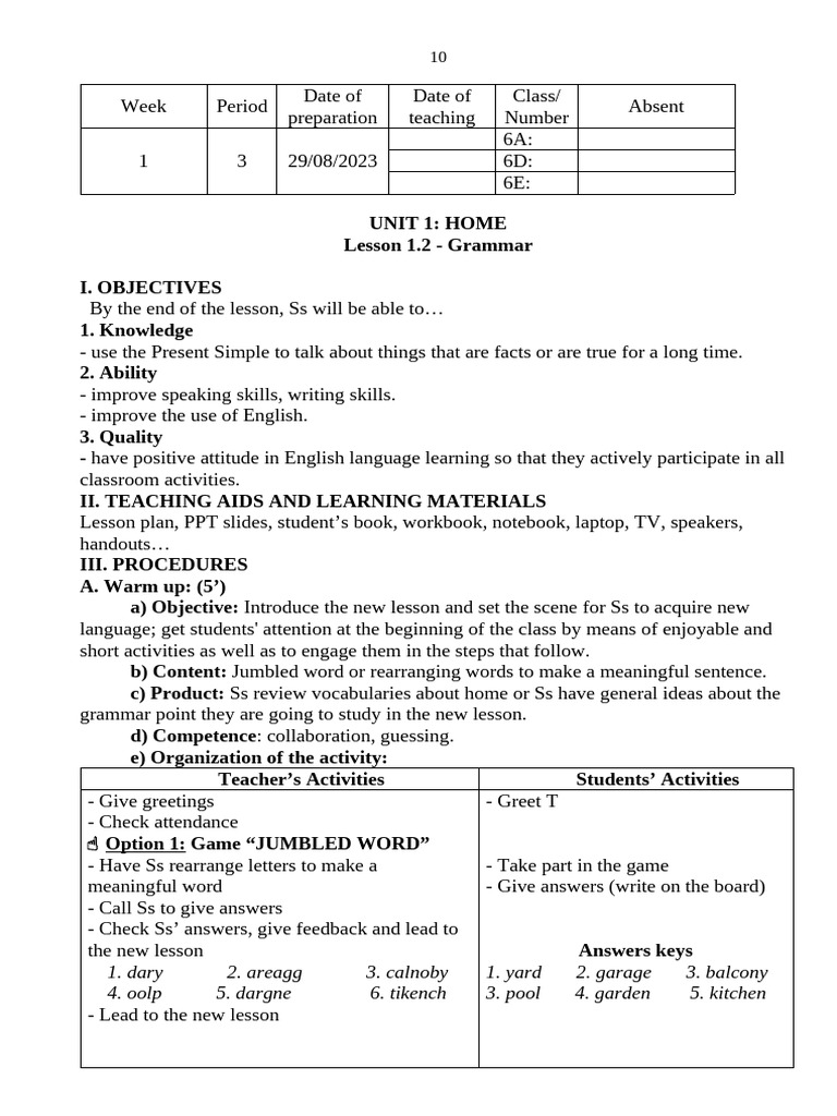 UNIT 1 - LESSON 1 - PART 2 - Grammar | PDF | Learning | Behavior Modification