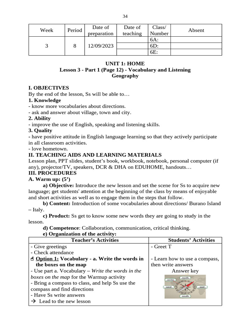UNIT 1 - LESSON 3 - PART 1 - Vocabulary and Listening | PDF ...