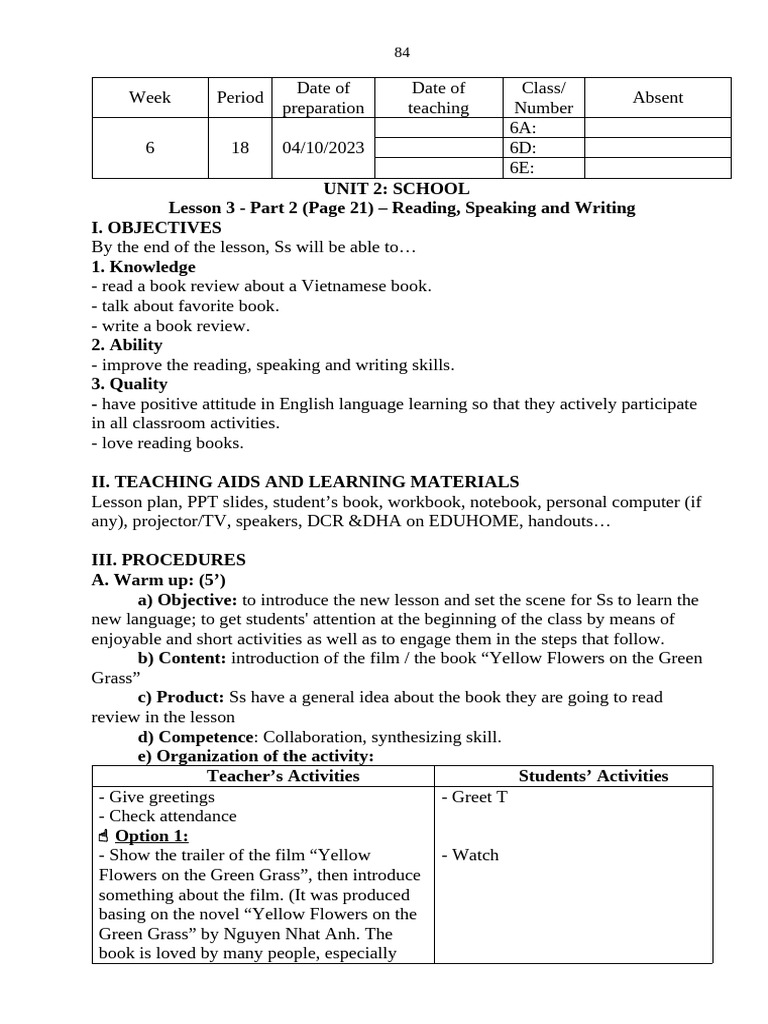 UNIT 2 - LESSON 3 - PART 2 - Reading, Speaking and Writing | PDF | Books | Learning