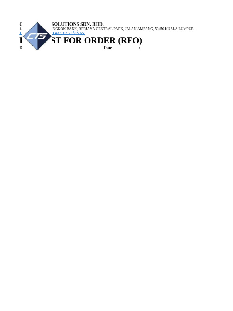 CTS Energy Solutions Order Request Form | PDF