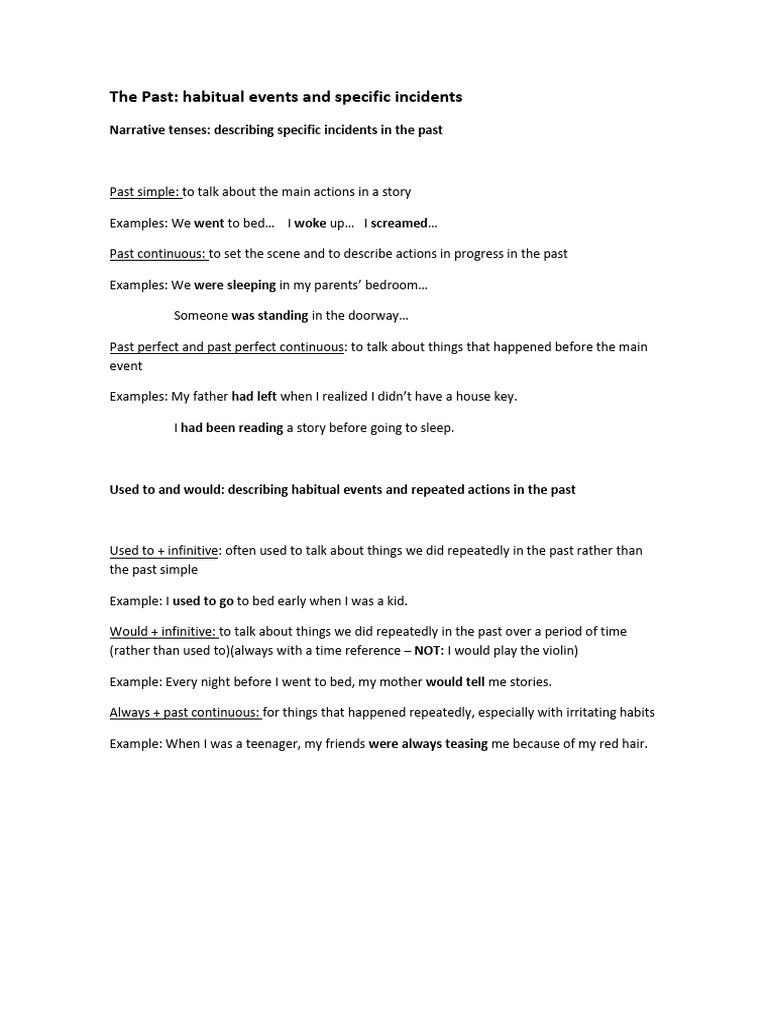 Explanation The Past For Habitual Events and Specific Incidents | PDF