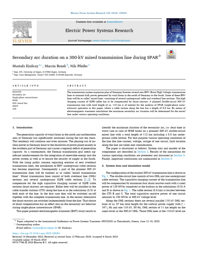 Secondary Arc Duration On A 380-kV Mixed Transmission Line During SPAR ...
