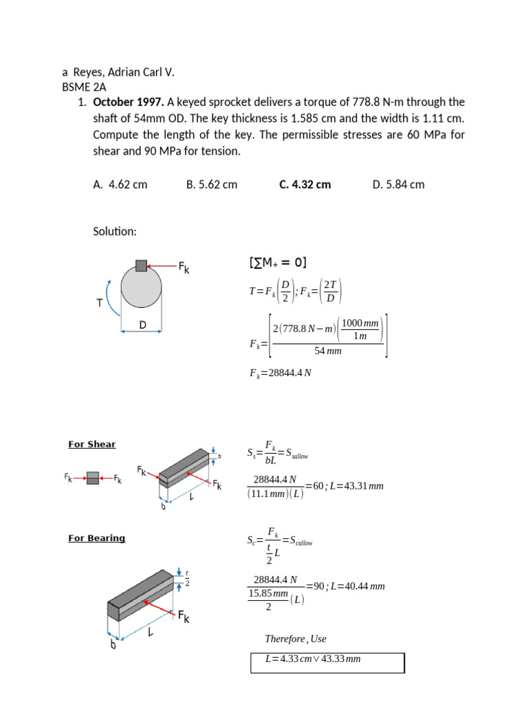 Sample Problems in Key and Coupling | PDF | Screw | Mechanical Engineering