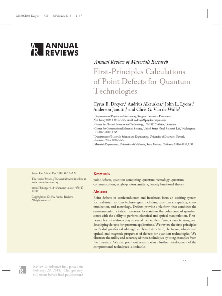 First Principles Calculations Of Point Defects For Quantum Technologies