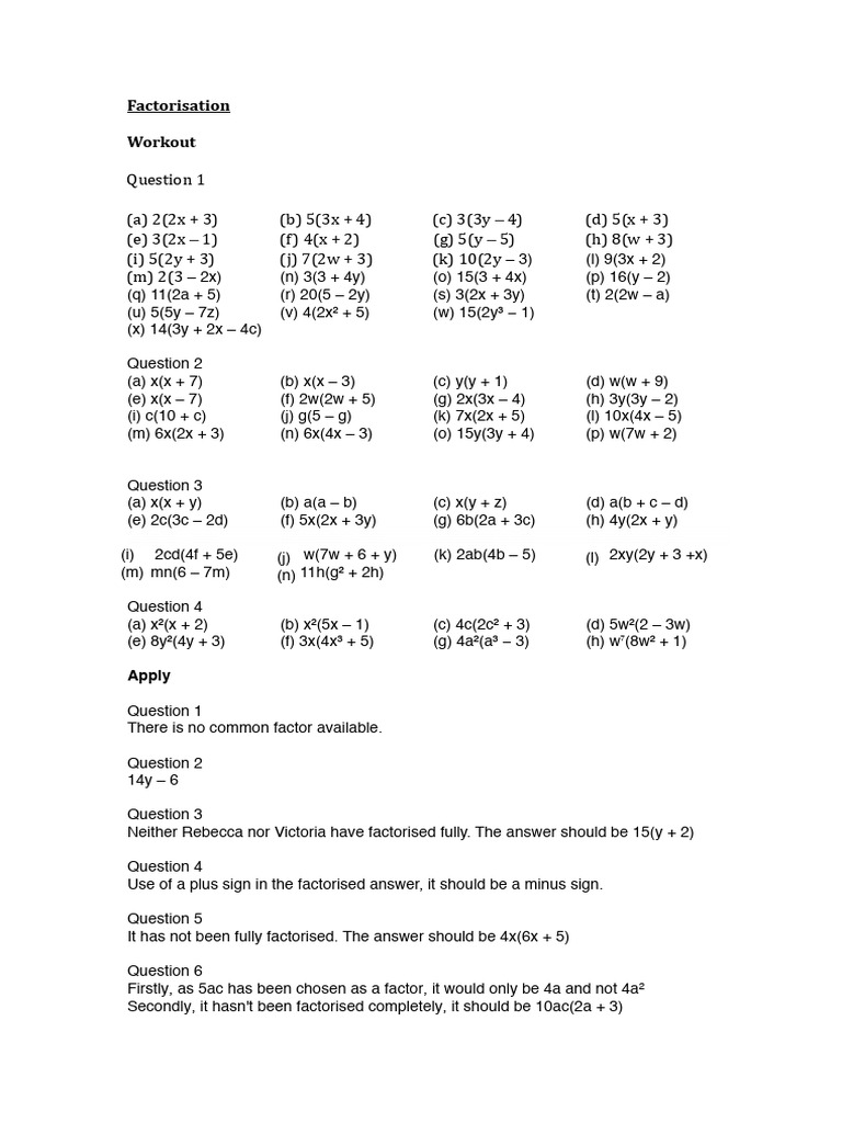 Factorisation Questions and Solutions | PDF