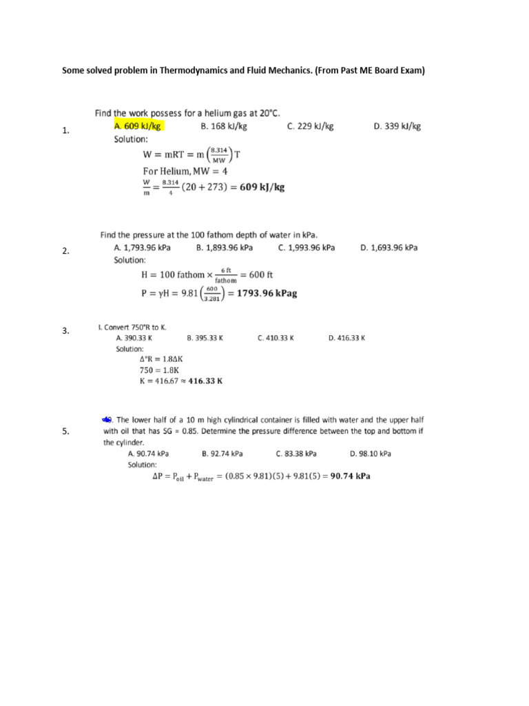Thermodynamics and Fluid Mechanics Solved Problems | PDF | Heat | Thermodynamics