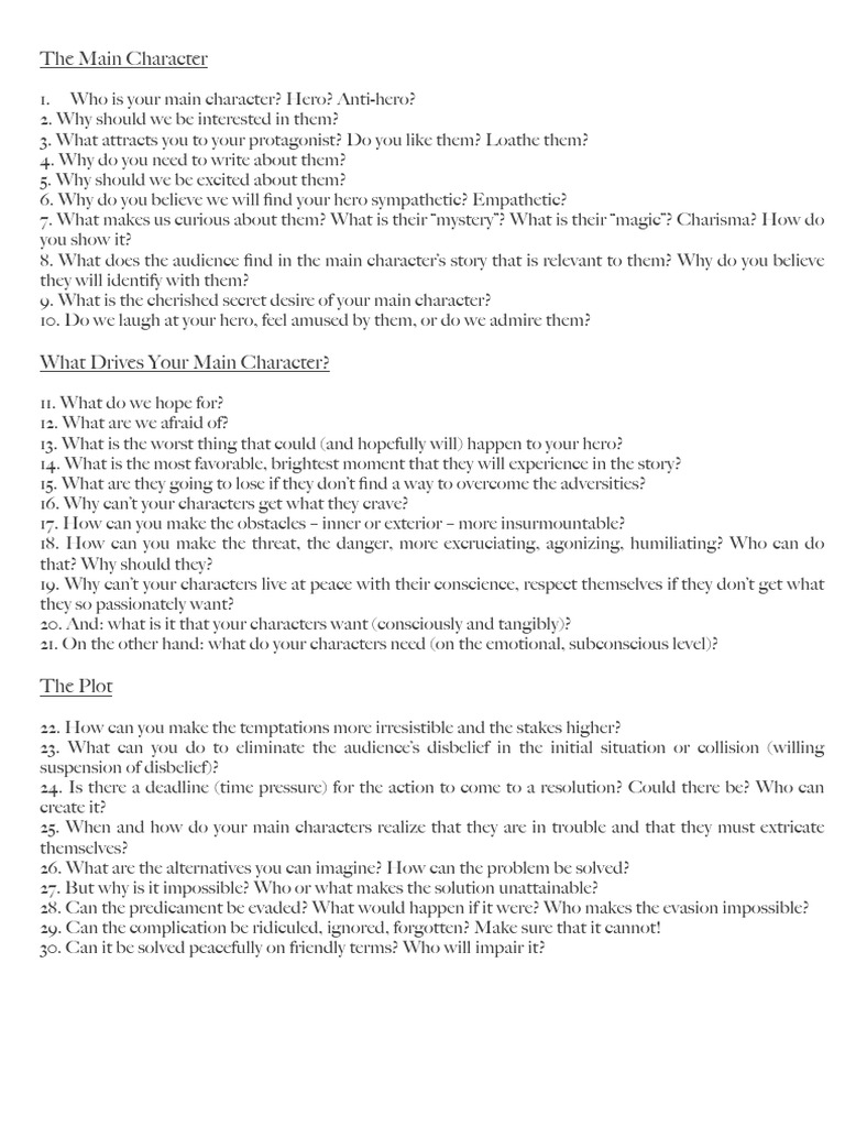 Developing Character 100 Questions | PDF | Psychology