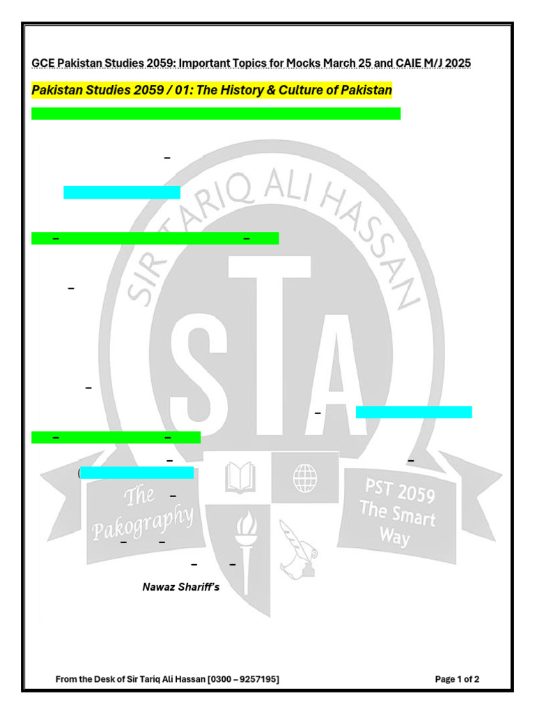 Expected Topics M-J 25 PST 2059 | PDF | Pakistan | Pakistan Movement
