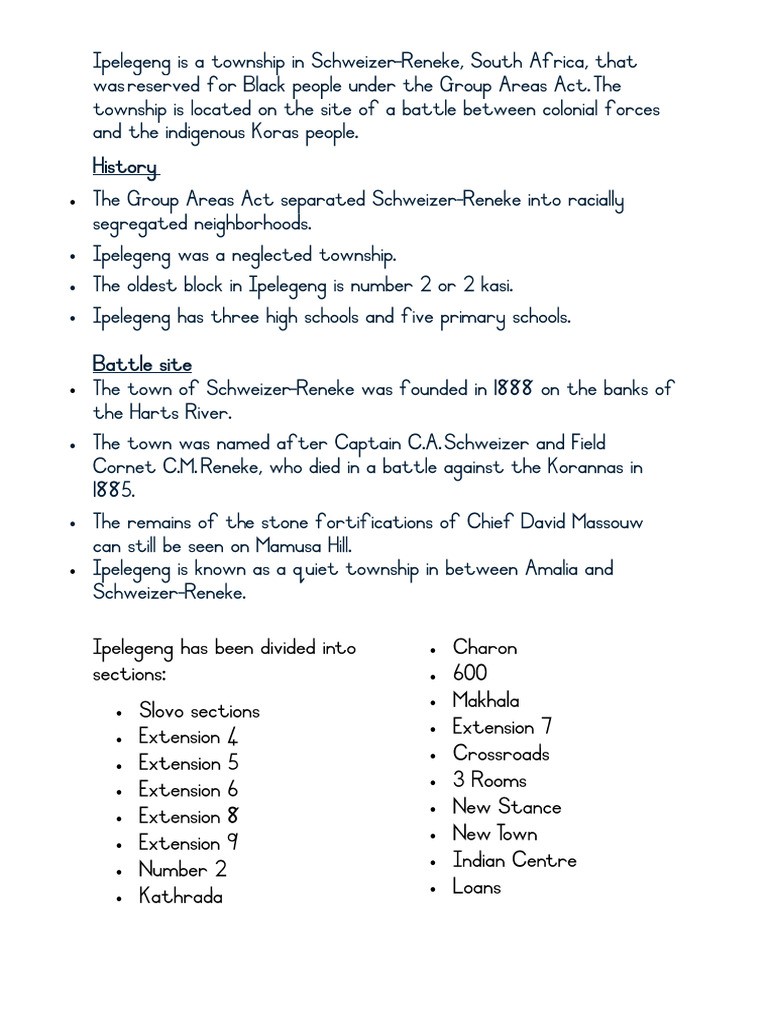 Ipelegeng Is A Township in Schweizer | PDF