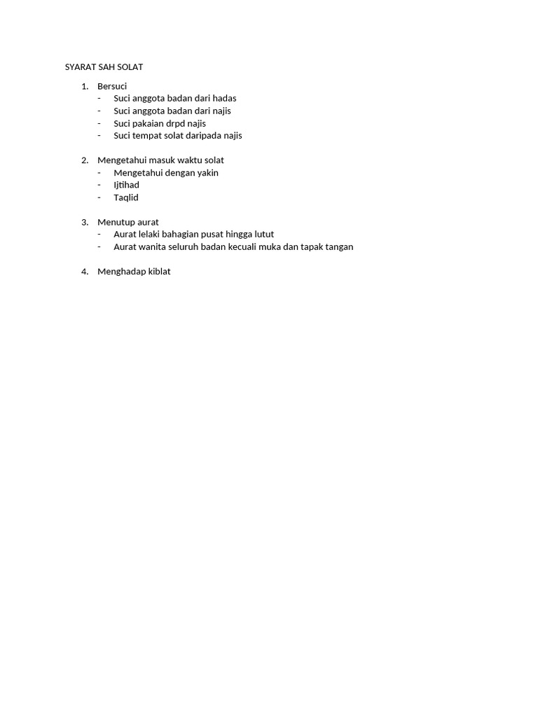 Fiqh Ibadah Syarat Sah Solat | PDF