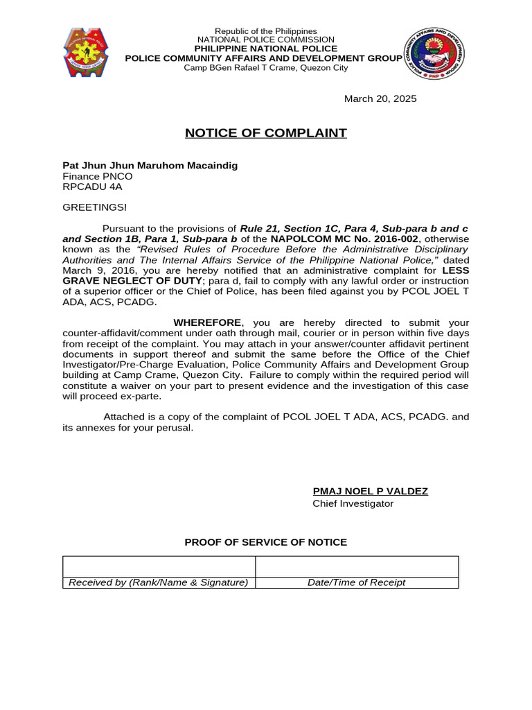 Notice of Complaint Final | PDF