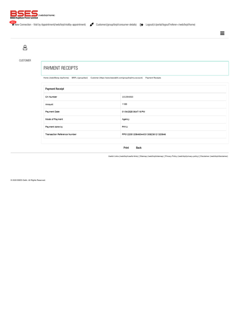 BSES Yamuna Power Limited Bill Payment | PDF