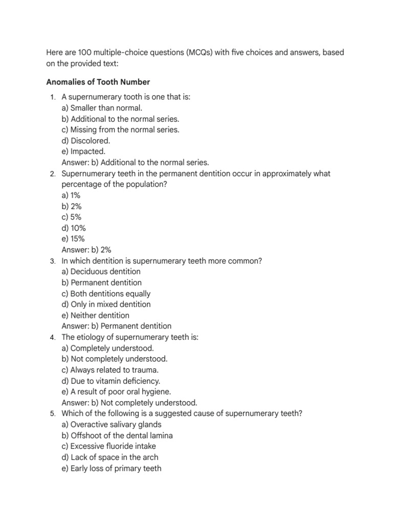 100 MCQs On Etiology of Malocclusion | PDF | Dental Anatomy | Human Tooth