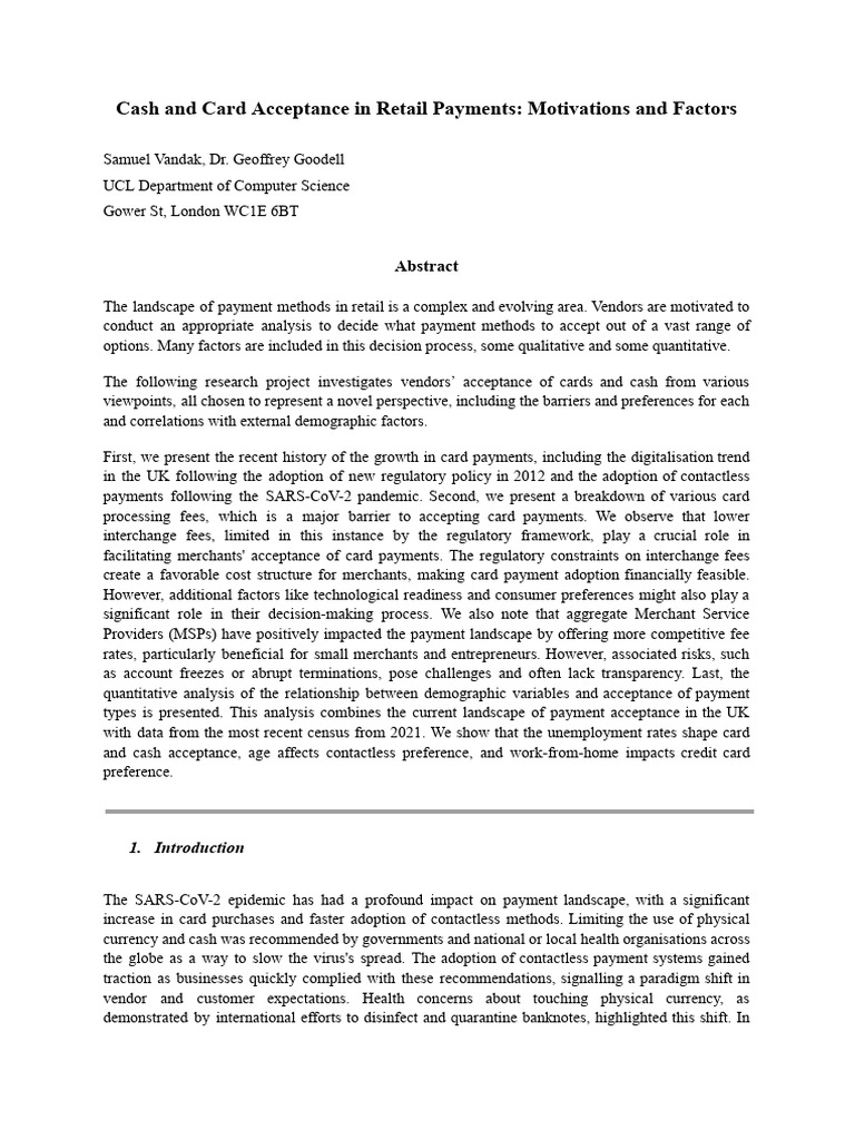 Cash and Card Acceptance in Retail Payments - Motivations and Factors ...
