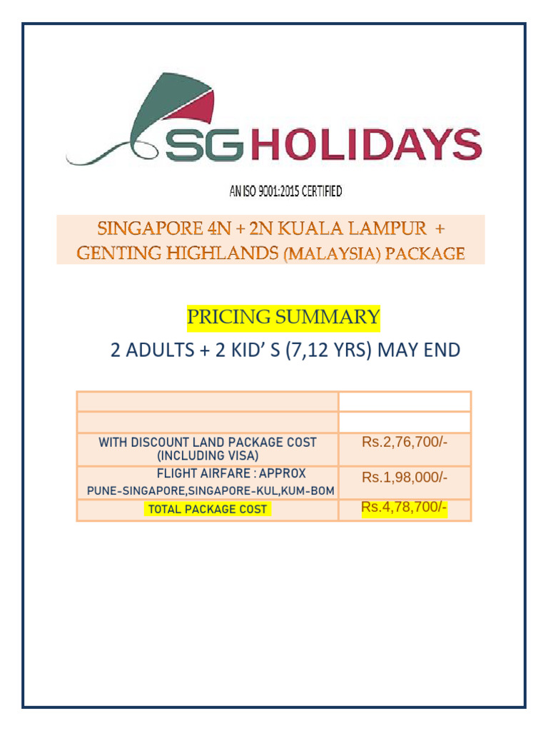 Singapore + Malaysia 8days MR - Swapnil May End 4 Pax | PDF | Hotel