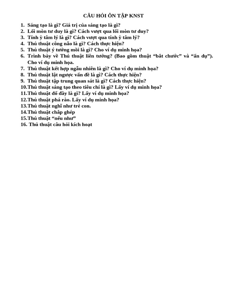 Câu Hỏi Ôn Thi Môn KNST | PDF