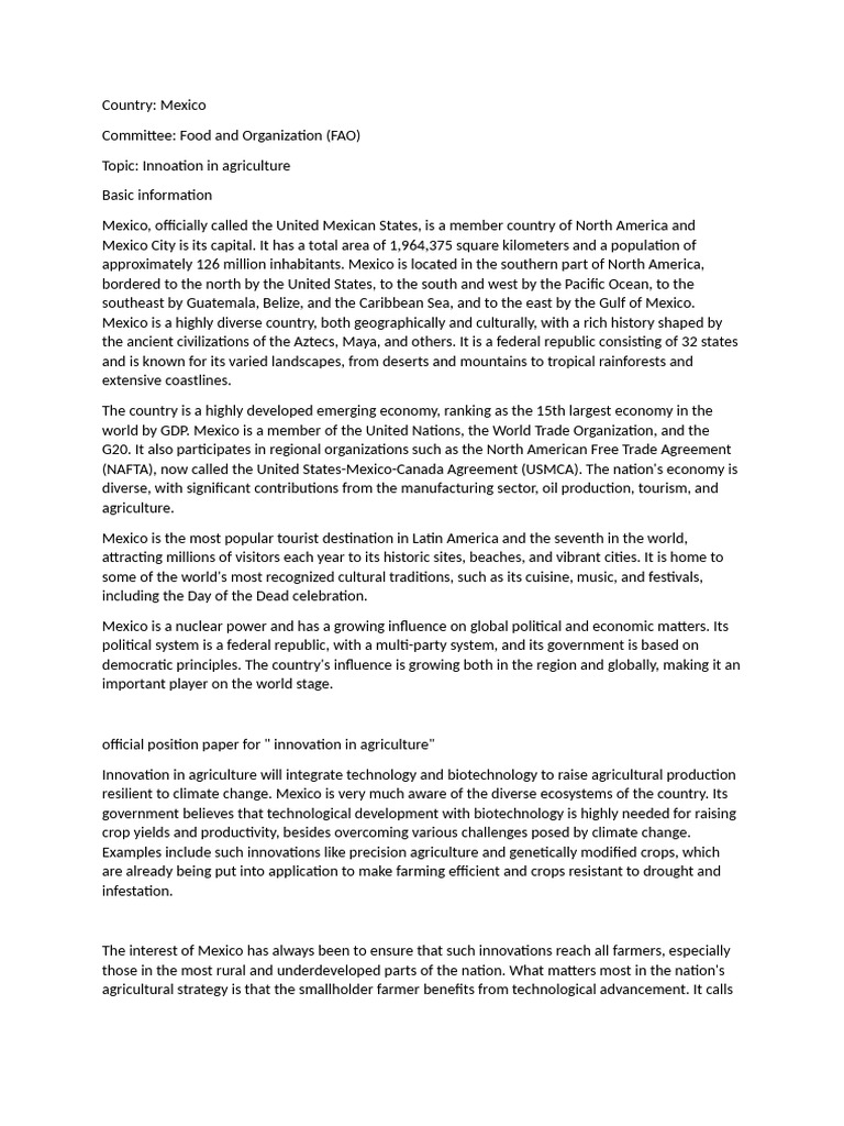 Inovation Position Paper | PDF | Agriculture | Mexico