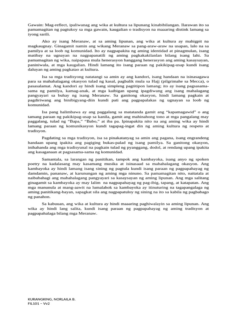 FIL101 WIKA ATR KULTURA | PDF