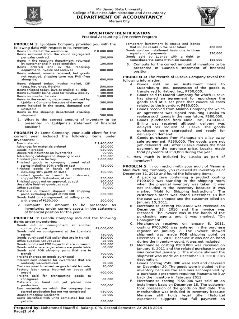 Inventory Identification (Final) | PDF | Inventory | Accounts Payable