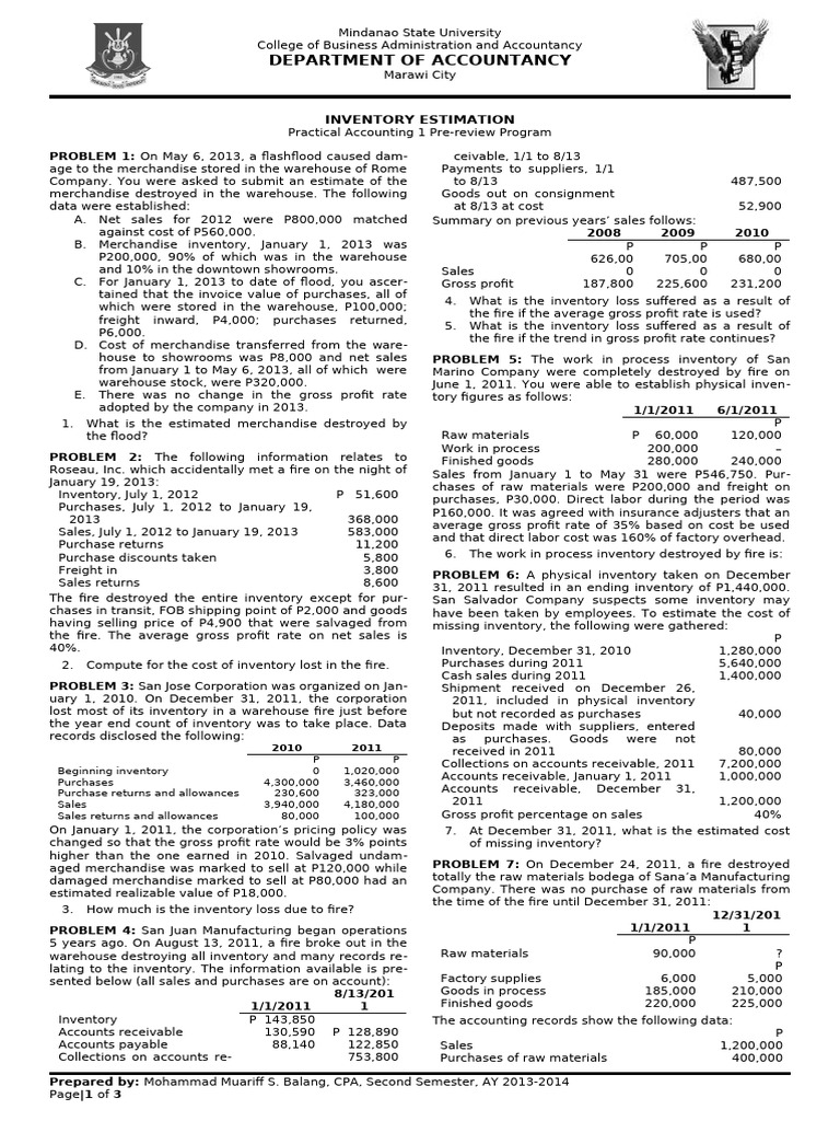 Inventory Estimation (Final) | PDF | Inventory | Cost Of Goods Sold