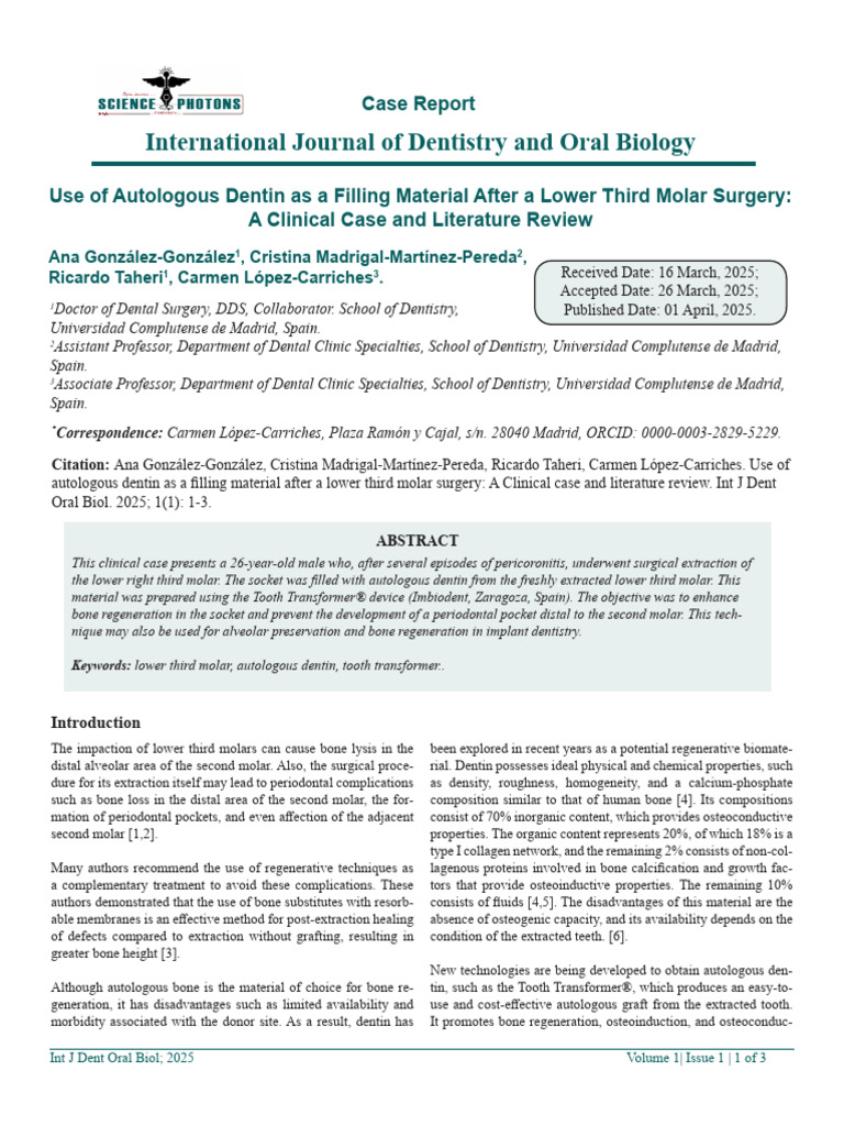 Autologous Dentin in Molar Surgery | PDF | Human Tooth | Dentistry