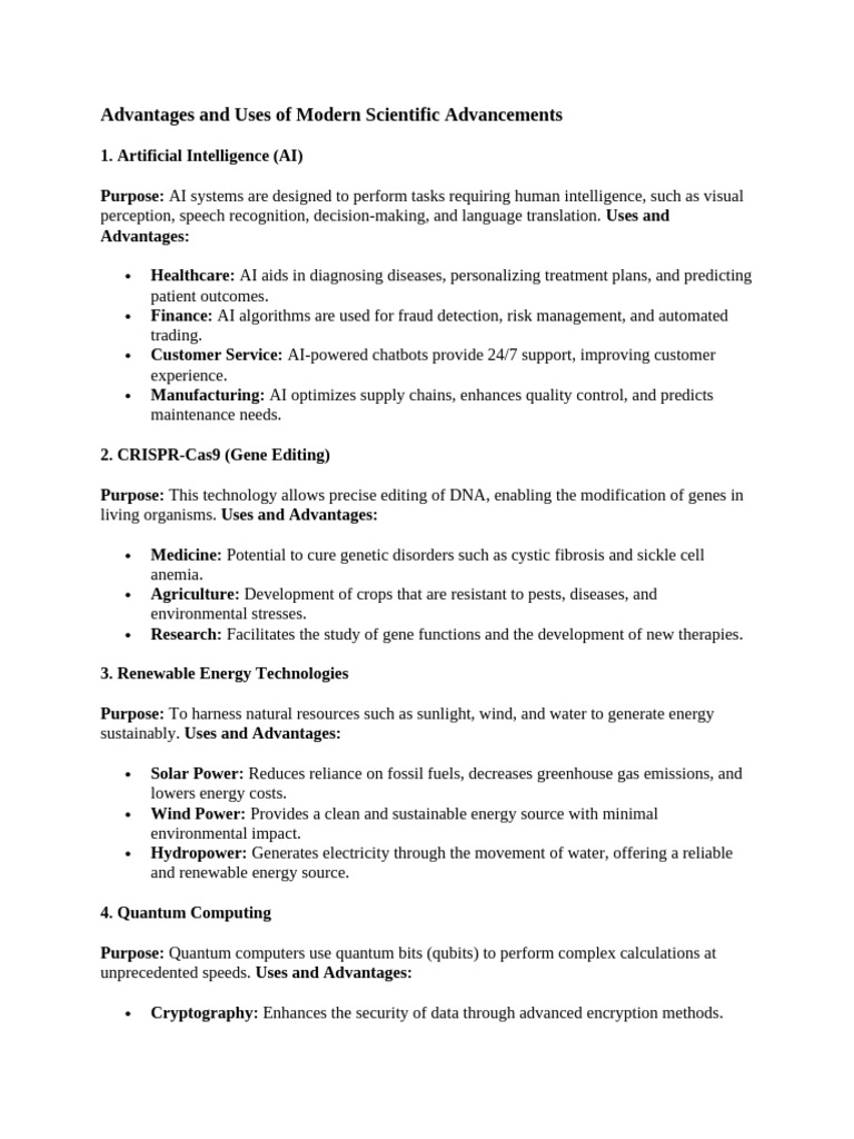 Advantages and Uses of Modern Scientific Advancements | PDF | Nuclear ...