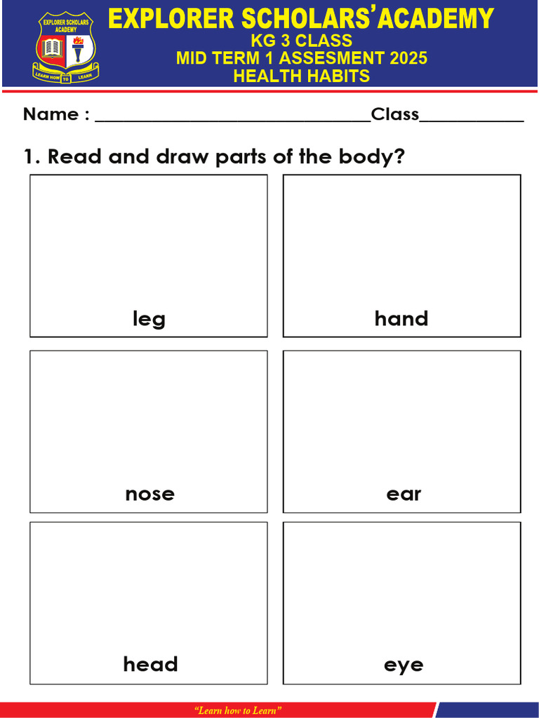 KG3 CLASS HEALTH HABITSmid Term 1 Assessment | PDF