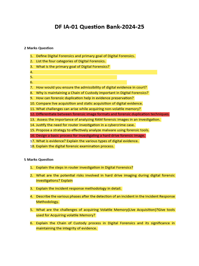 Digital Forensics Question Bank 2024-25 | PDF | Digital Forensics | Computer Forensics