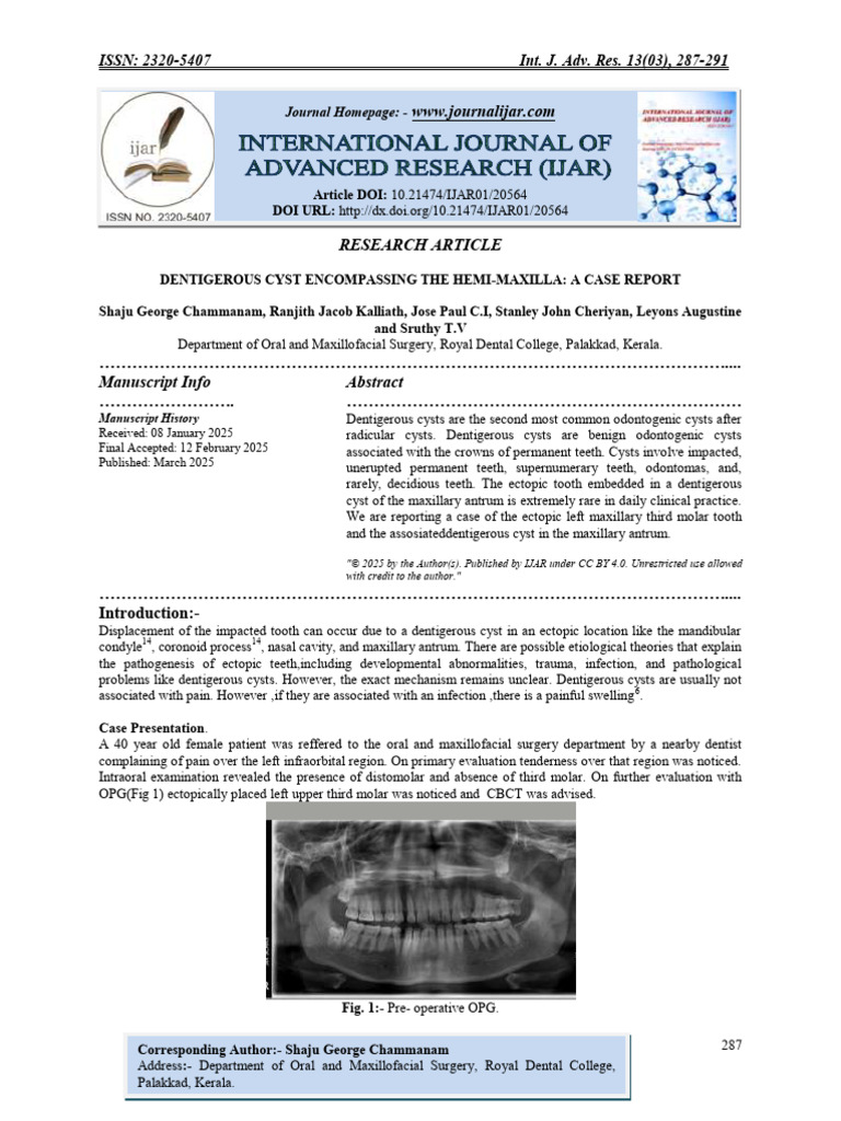 Dentigerous Cyst Encompassing The Hemi-Maxilla: A Case Report | PDF ...
