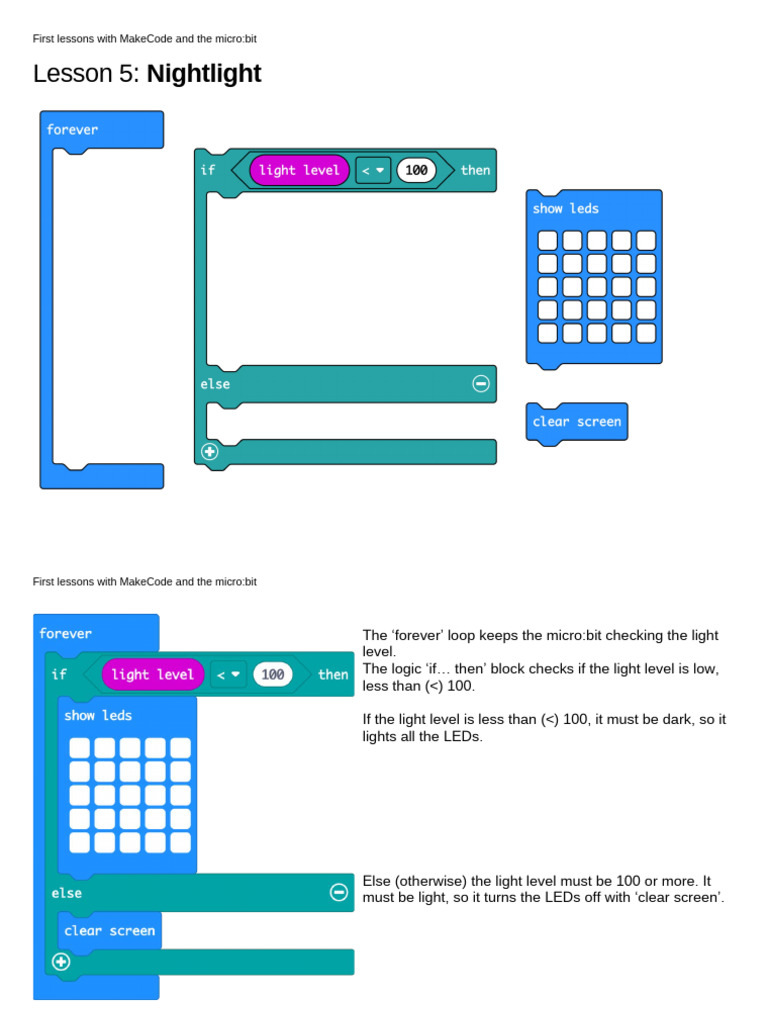 5 Nightlight Code Blocks Handout | PDF