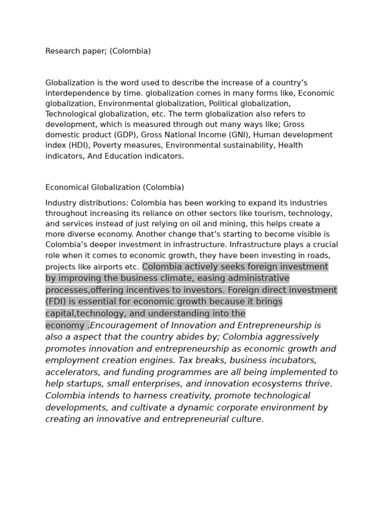 Economic Globalization in Colombia | PDF