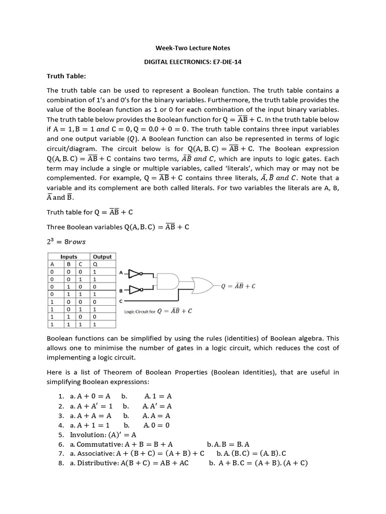 E7 DIE 14 Week Two Lecture Notes | PDF | Boolean Algebra | Teaching ...