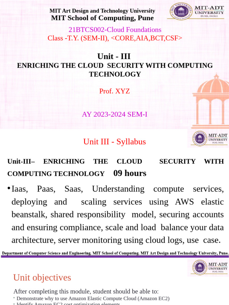 Unit 3 Enriching The Cloud Security With Computing Technology | PDF | Scalability | Cloud Computing