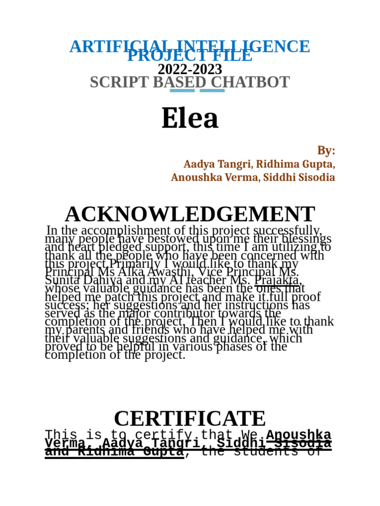 AI Project File - Elea Chatbot .. | PDF | Artificial Intelligence | Intelligence (AI) & Semantics