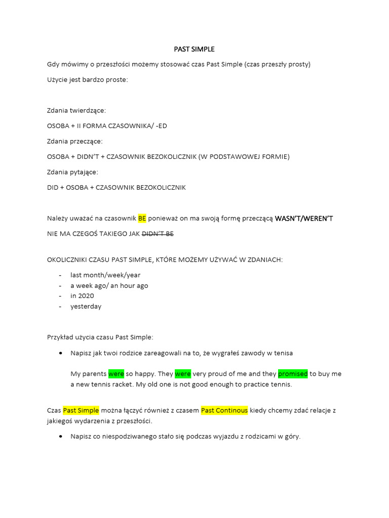 Notatka Czasy EGZAMIN | PDF