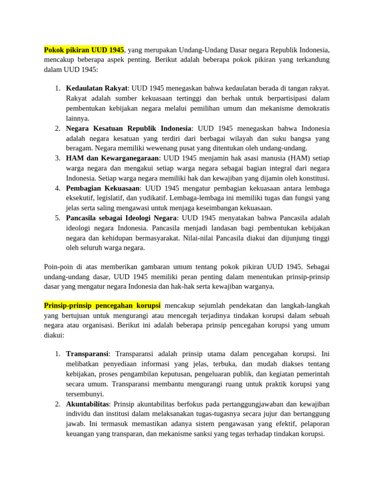 cttn skd Pokok pikiran UUD 1945 | PDF