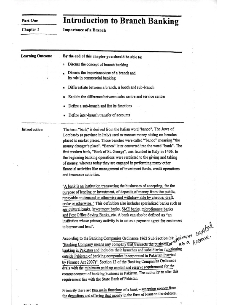 Branch Banking CH 1 | PDF