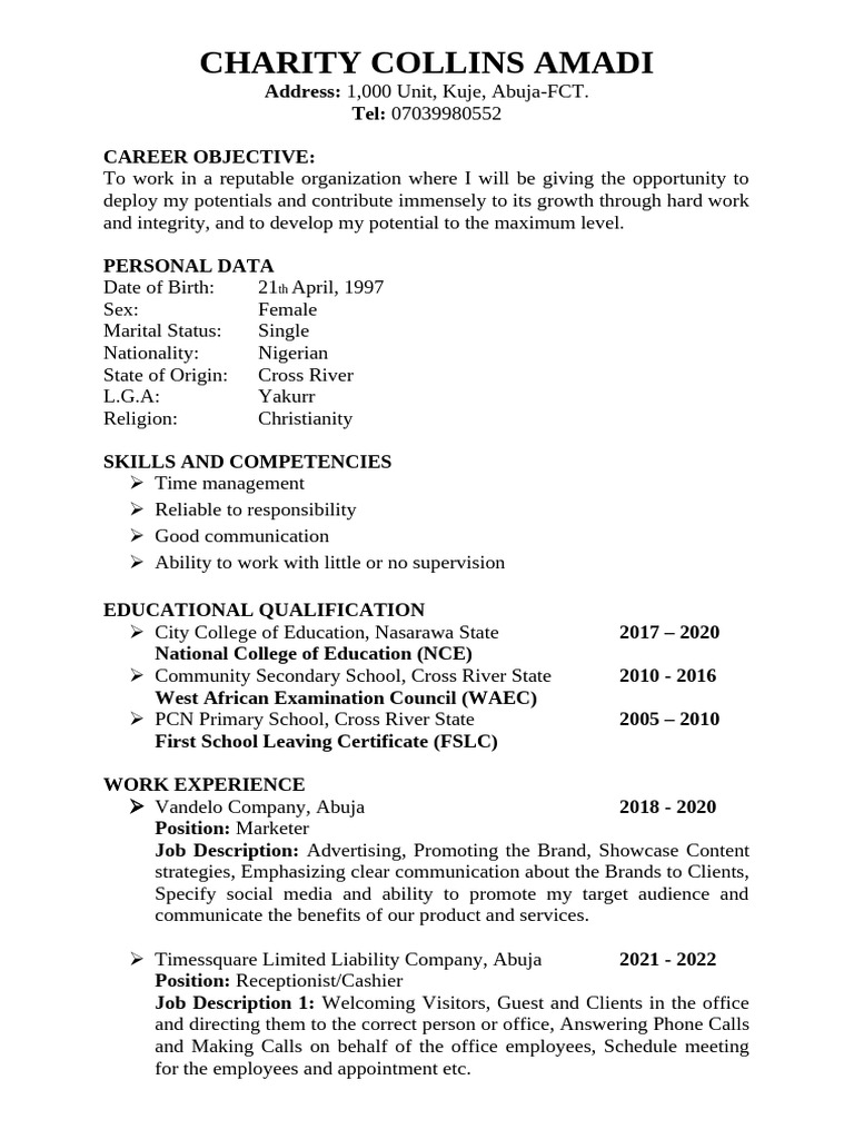 Charity Collins Amadi-1 | PDF | Business