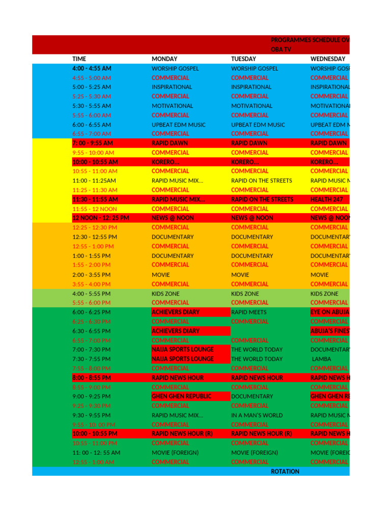 Rapid TV Updated Programmes Schedule For Quarter 1 January To April ...