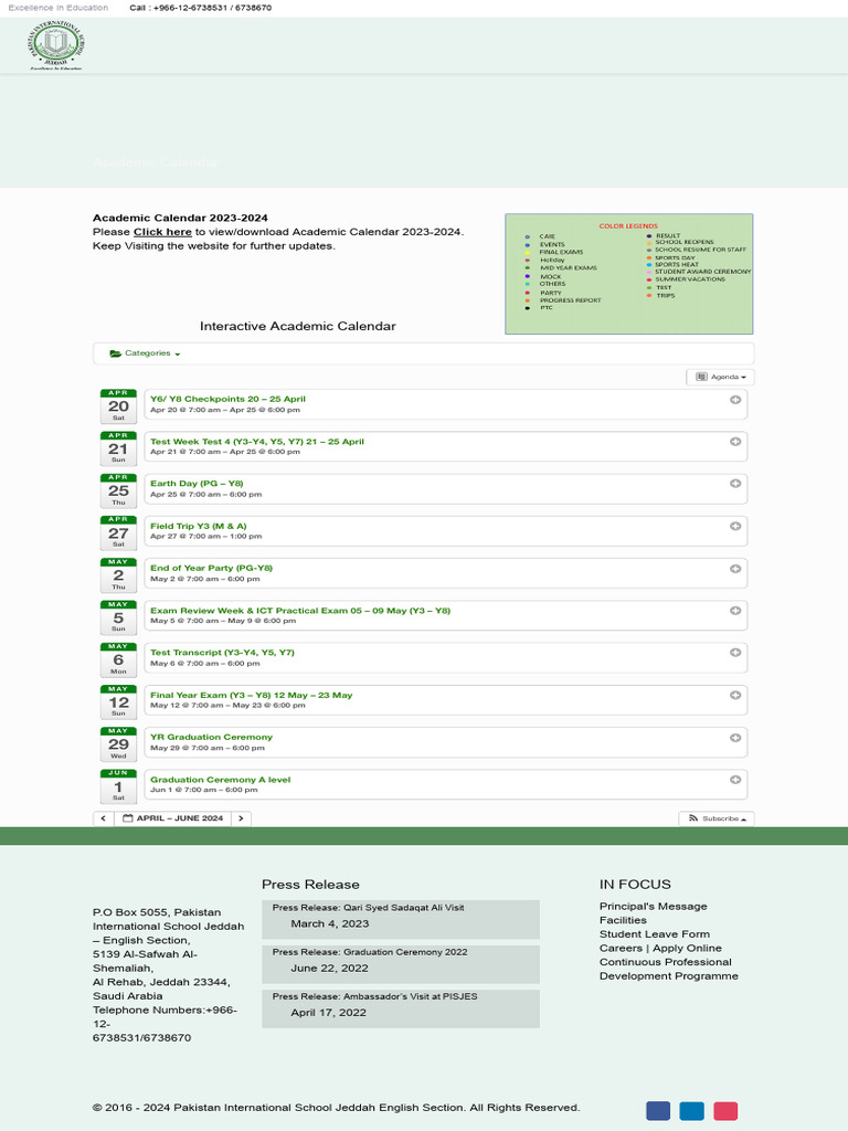 PISJES Academic Calendar 2023-2024 | PDF | Educational Stages