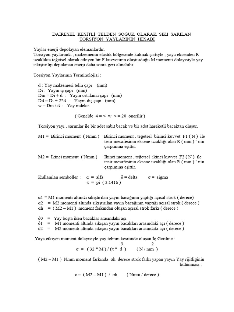 Torsiyon Yayi Hesabi Formul | PDF