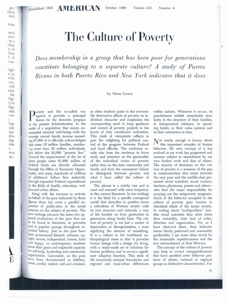Theory of Culture of Poverty | PDF | Poverty | Poverty & Homelessness