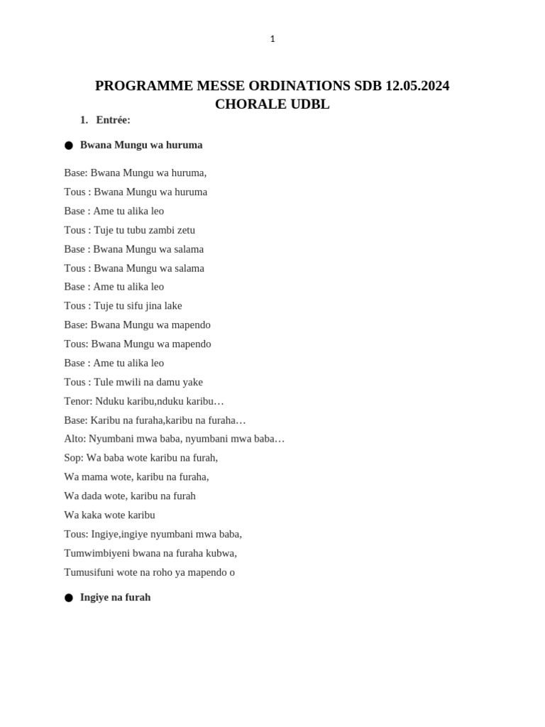 Ordination SDB Chorale UDBL | PDF