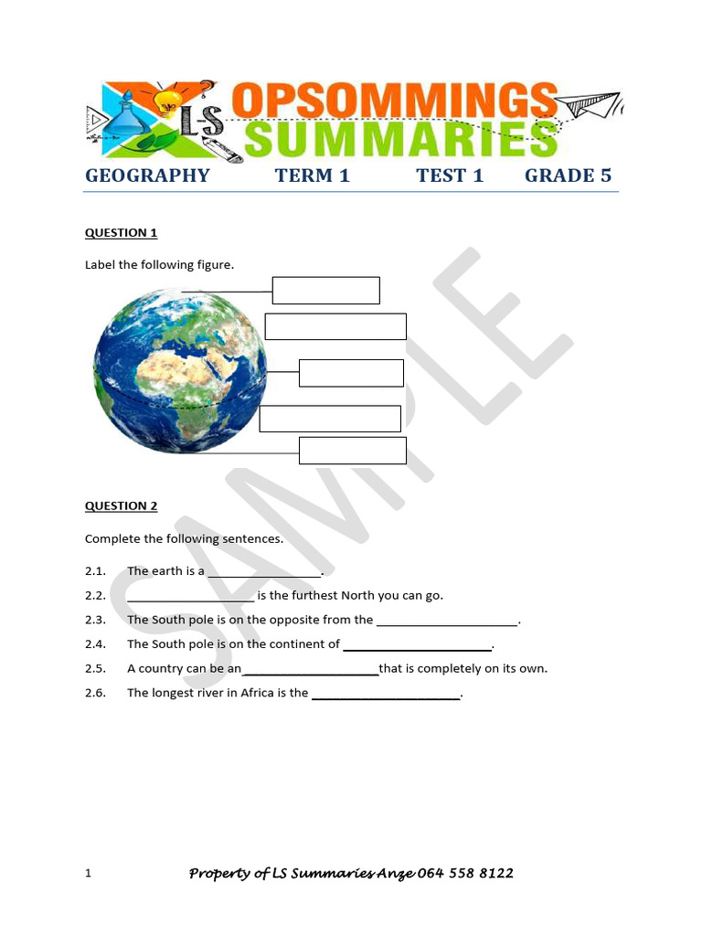 Grade 5 Geography Test Questions | PDF | Africa | Natural Sciences