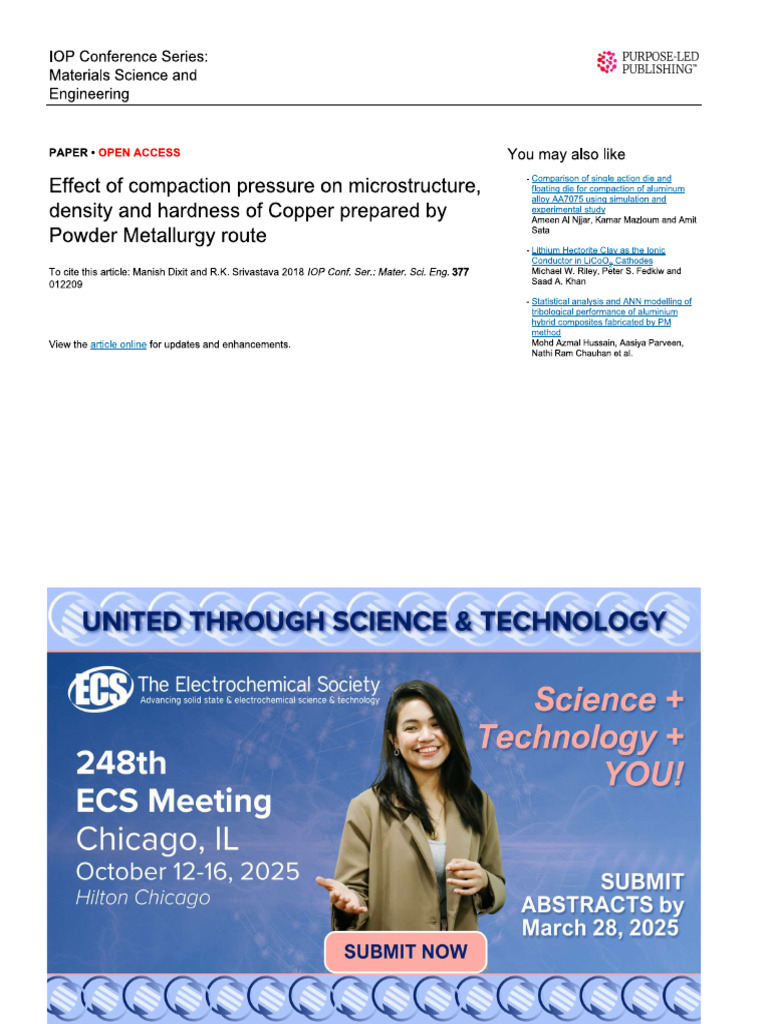 Experiment 03effect of Compaction Pressure On Compression Ratio, Green ...